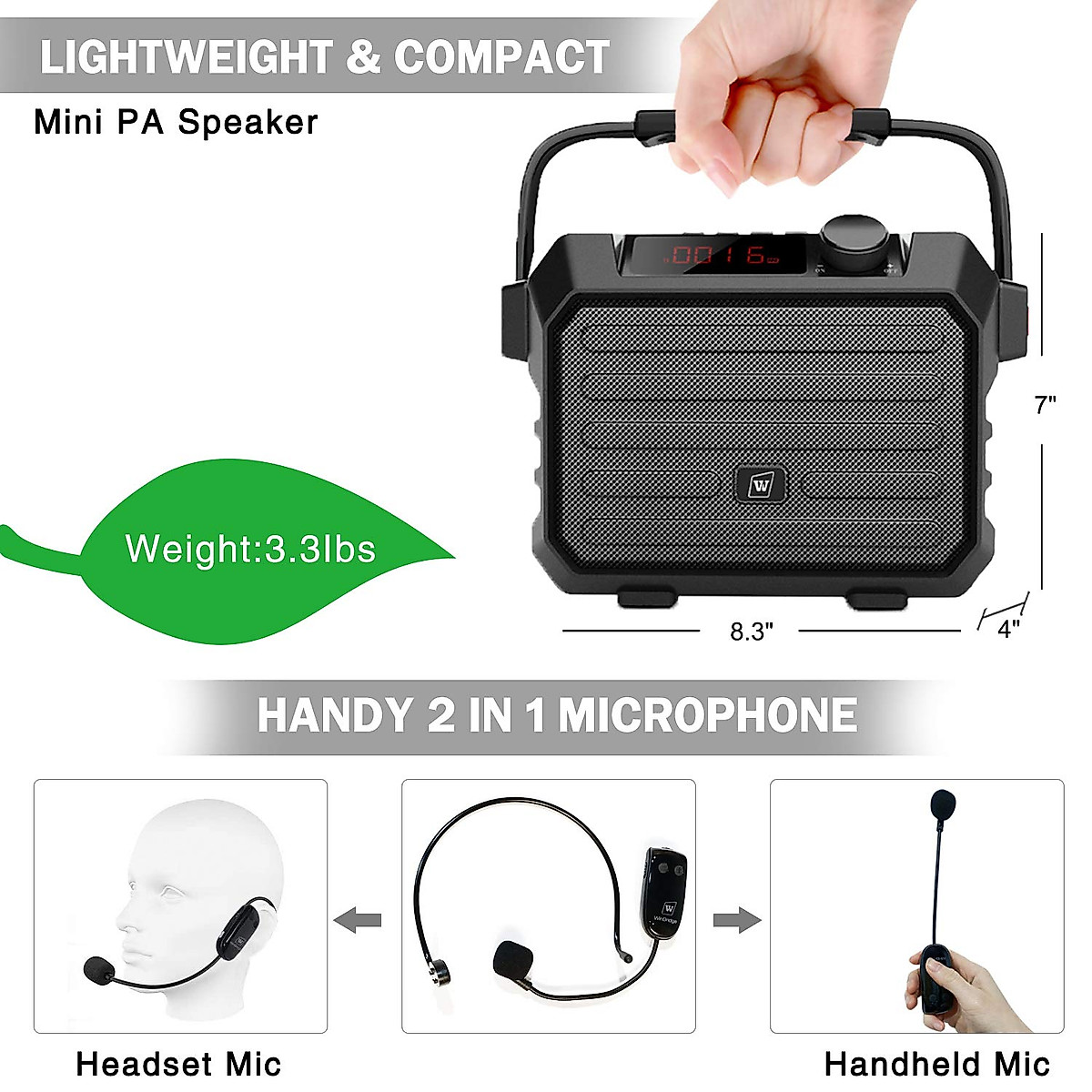 30W Voice Amplifier Wireless Microphone and Speaker Set Portable Handheld Mini Pa System for Teachers, Classroom, Rechargeable Bluetooth 5.0 Pa Speaker Supports Echo, FM, Recording, AUX, TF Card, USB