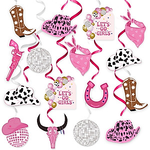 Western Cowgirl Party Decorations, 30pcs Pink Cowgirl Birthday Party Decor Supplies Hanging Swirls Foil,Let's Go Girls Western Disco Party Supplies for Last Rodeo Bachelorette Party, Baby Shower