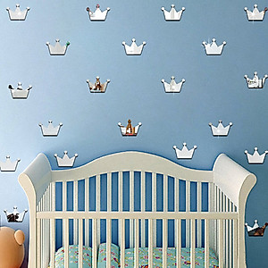 ufengke 15-Pcs 3D Silver Princess Crown Mirror Effect Wall Decals,Children's Room Nursery Removable Wall Stickers Murals