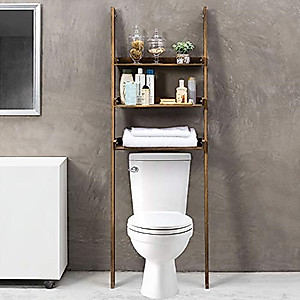 MyGift 3-Tier Dark Brown Wood Over-The-Toilet Leaning Bathroom Ladder Shelf
