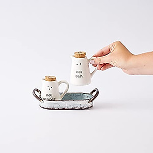 Mud Pie Farmhouse Inspired Ceramic Aluminum Salt and Pepper Caddy Set, One size, White