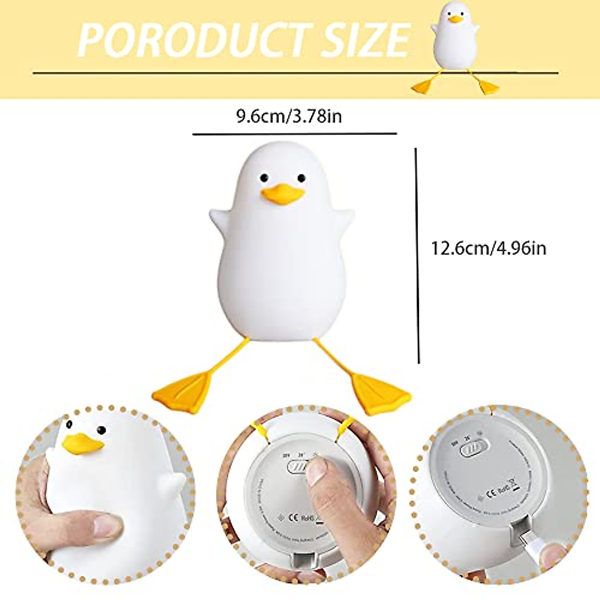 Crtivetoys Cute Seagull Night Light for Kids Animal Silicone Nursery LED Table Lamp Children's Dimmable Baby's Room Decoration Bedside Touch Timer Table USB Charger Cartoon Duck Night Light