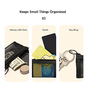 Patu Mini Zipper Mesh Bags, 3" x 4", Size XS / A8, 5 Pieces, Keychain Pouch Key Holder, Coin Purse, Clear Travel Kit Small Item Cosmetic Organizer, Black