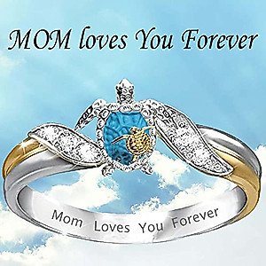 Sterling Silver Turtle Ring Starfish Blue Opal Rings Adjustable Band Sea Turtle Jewelry Cute Rings for Women