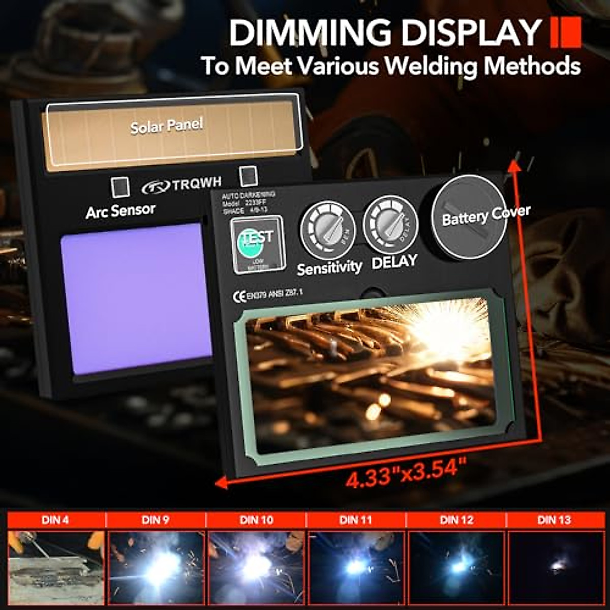 TRQWH Welding Helmets for Men Auto Darkening Welding Hood with LED Light True Color Solar Powered Welder Helmet Adjustable Wide Shade Range 4/9-13 Welder Mask for TIG MIG ARC Weld Plasma Cut Grinding