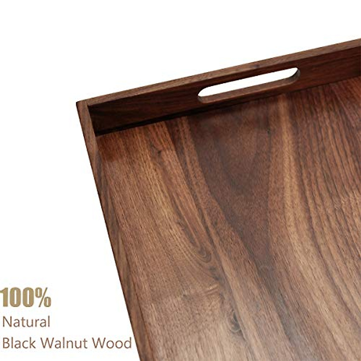 MAGIGO 20 x 12.5 Inches Medium Rectangle Black Walnut Wood Ottoman Tray with Handles, Serve Tea, Coffee or Breakfast in Bed, Classic Wooden Decorative Serving Tray