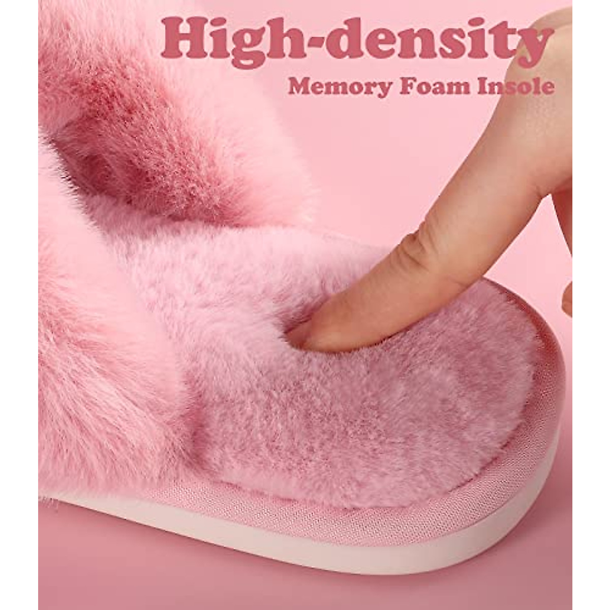 Women Pink Fuzzy Fluffy Slippers-Ankis Soft Cozy Plush Fuzzy Slippers Faux Rabbit Fur Memory Foam Furry Open Toe Breathable Fuzzy Slippers Bedroom Warm Comfy Cross Band Slippers for Women House Indoor