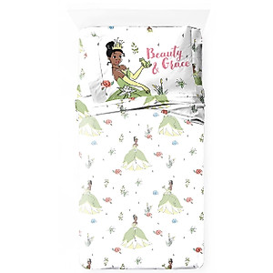 Jay Franco Disney The Princess and The Frog Beauty & Grace Twin Size Sheet Set - 3 Piece Set Super Soft and Cozy Kid’s Bedding Featuring Tiana - Fade Resistant Microfiber Sheets