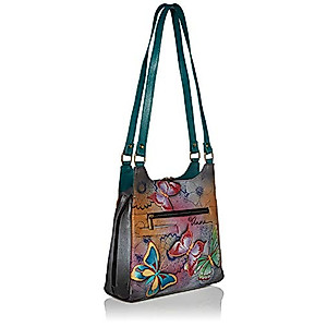 Anna by Anuschka womens Anna Anuschka Genuine Leather Medium Hobo-butterfly Paradise Satchel Bag, Butterfly Paradise, One Size US