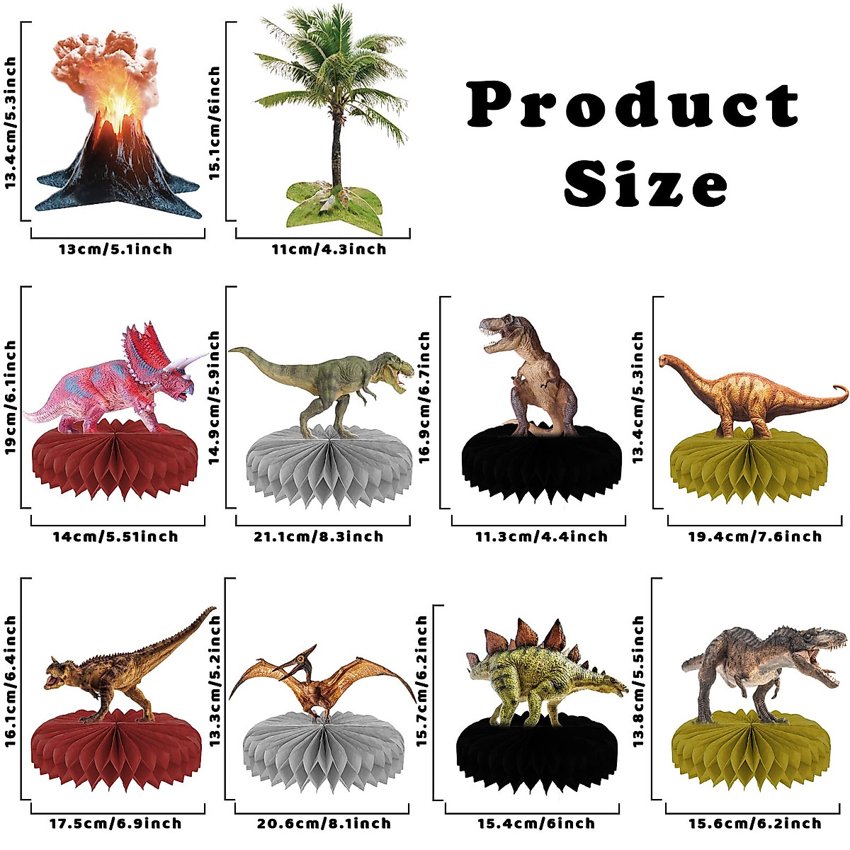 Tevxj 10 Pcs Dinosaur Centerpieces for Birthday Party 3D Dino Honeycomb Table Decorations Dinosaur Safari Jungle Animal Theme Baby Shower Table Paper Topper Stand Decor For Boys Girls Kids