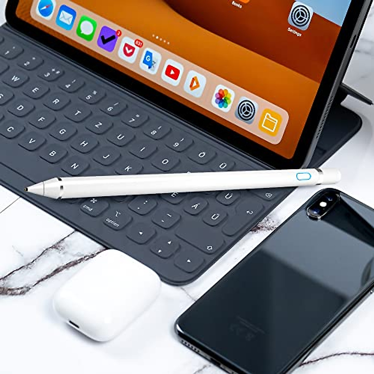 Active Stylus Pen Compatible for iOS&Android Touch Screens,Stylus Pens for Touch Screens,Rechargeable Stylus for i-Pad/Pro/Air/Mini/i-Phone/Cellphone/Samsung/Tablet Drawing&Writing (White)