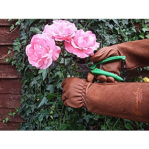Rose Pruning Gloves for Men and Women - Thorn Proof Goatskin Leather Gardening Gloves with Gauntlet (Extra Large, Brown)