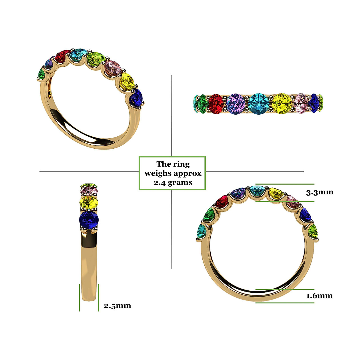 Central Diamond Center U'r Family Ring 1 to 9 Simulated Birthstones - 14k Yellow Gold - Size 6