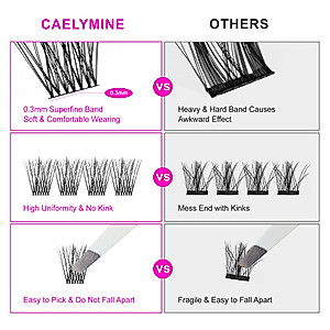 CAELYMINE Eyelash Clusters, 168pcs D Curl Lash Clusters Reusable Lash Extension Clusters, Super Thin Band DIY Lash Extension at Home Easy to Apply Natural Look (Style3 0.07 10-16mm Mix)