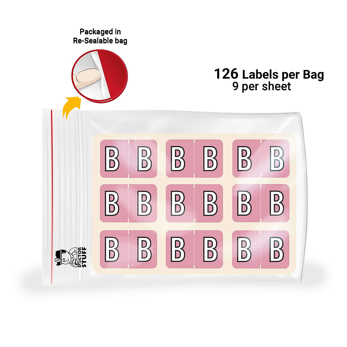 Doctor Stuff - File Folder Labels, Alphabet Letter B, Barkley/Sycom FABKM - BRAM Series Compatible Alpha Stickers, Pink, 1" x 1-1/2", 126 Labels/Package