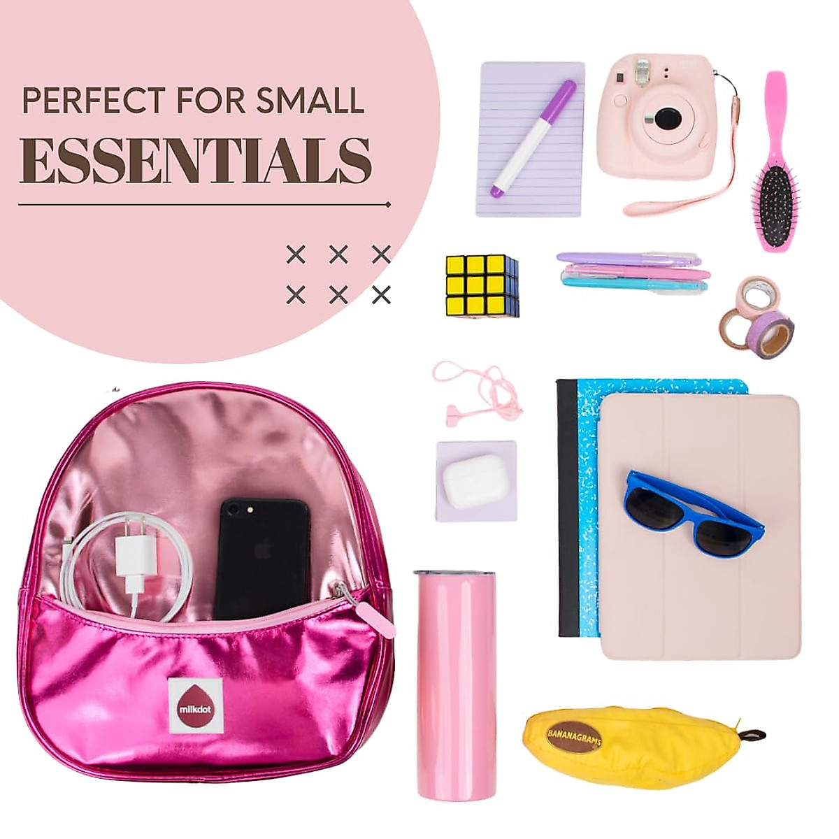 Milkdot Designer Mini Backpack, Vegan Leather, Perfect for Women, Men, Boys, Girls, Stylish for kids ages 3+ (Pink)