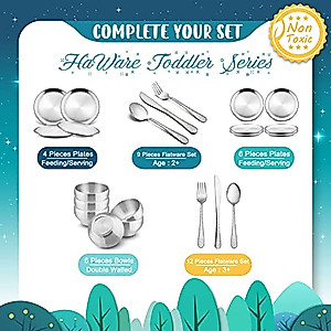 HaWare 6-Piece Kids Bowls, 12oz SUS304 Metal Bowl for Toddler Children, Small Baby Bowls for Feeding/Soup/Snacks, Multipurpose 18/8 Stainless Steel Cereal Bowls, Double Walled, Dishwasher Safe