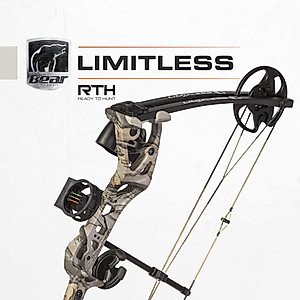 Bear Archery Limitless Dual Cam Compound Bow - includes Quiver, Sight and Rest, God's Country