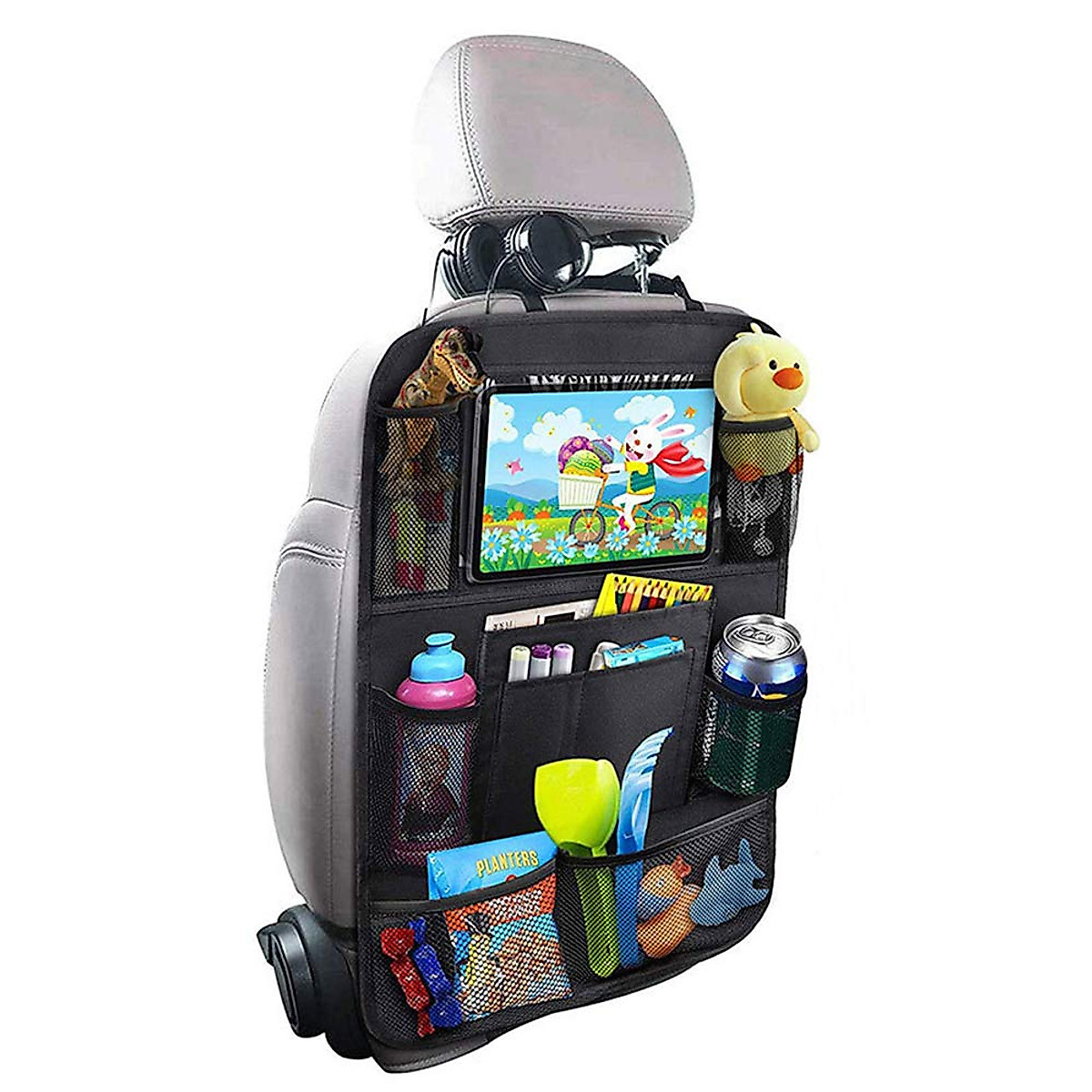 Car Backseat Organizer Kick Mat, Car Seat Back Protectors with Touch Screen Tablet Holder + 9 Storage Pockets Back seat Organizer for Kids