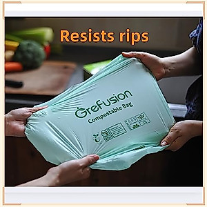 GreFusion Compostable Trash Bags with handle-tie,Garbage Bags, 2.6 Gallon,Thick 0.91 mils，Food Waste Bags,Small trash bags for compost bin kitchen,Certified by BPI and OK Compost (2.6G-50count)
