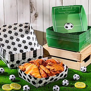 Sawysine 36 Pack Soccer Party Favors 5 lb Paper Food Trays Large Soccer Paper Food Boats Disposable Serving Tray Snack Trays for Food, Condiment, Carnivals, Birthday, Party Decorations (Soccer)