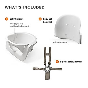 Stokke Steps Baby Set, White - Transform Stokke Steps Into Comfortable High Chair - Suitable for Baby from 6 Months - Includes 5-Point Safety Harness - Tool Free, Adjustable & Ergonomic