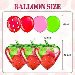 33 Pieces Strawberry Balloons Polka Dots Latex Foil Balloons Shortcake Party Decorations for Girl Sweet One 1st Birthday Party, Summer Fruit Party Supplies (Red)