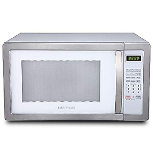 Farberware Countertop Microwave 1000 Watts, 1.1 cu ft - Microwave Oven With LED Lighting and Child Lock - Perfect for Apartments and Dorms - Easy Clean White, Platinum