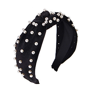 Headbands for Women Pearl Headbands - 1PCS Twisted Faux Pearl Velvet Headband Elegant Bling Hair Clip Hairpins Headwear Barrette Styling Tools Accessories,Black
