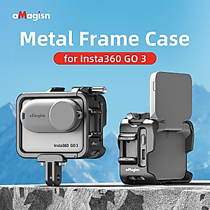 Rszfnjxry Aluminum Frame Cage with Lens Silicone Case for Insta360 GO 3,Metal Protective Durable Housing Case with Cold Shoe Mount (Model Number 2)