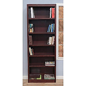 BOWERY HILL Traditional 84" Tall 6-Shelf Wood Bookcase in Cherry