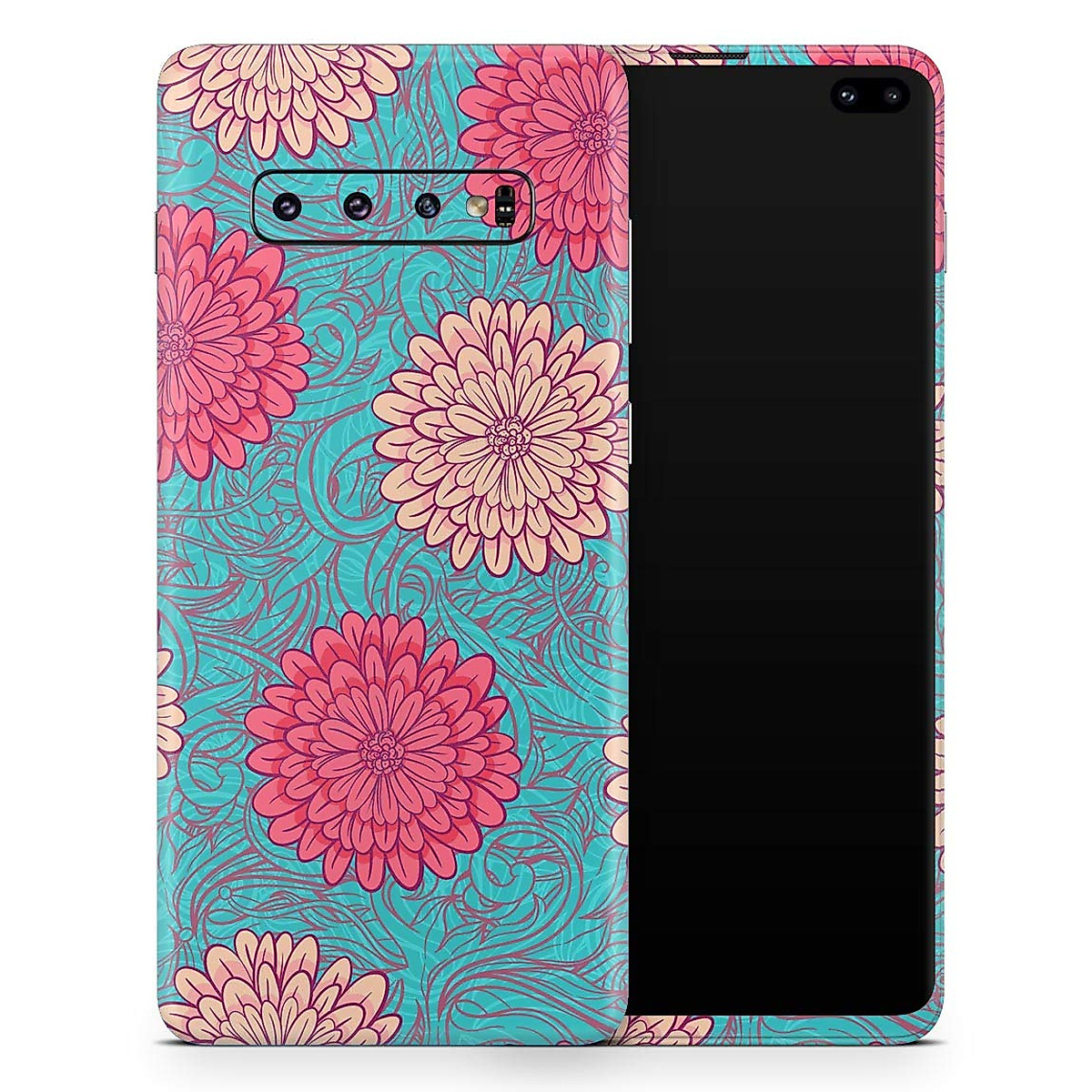 DesignSkinz Pink & Blue Floral Illustration Protective Vinyl Decal Wrap Skin Cover Compatible with The Samsung Galaxy S20 (Screen Trim & Back Glass Skin)