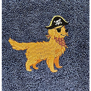 Halloween Hand Towels: Navy Blue Cotton Towels with Friendly Pirate Dog, 2 Piece Set, 16" x 28" Inch Each