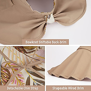 Koreshion Women Ponytail Sun Hat Reversible Fishing Hat Foldable Bowknot Summer Hat UPF 50+ Beach Cap Wide Brim Bucket Hat Khaki