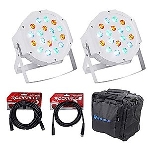 (2) Rockville LED RGB Par Can Wash Light Bundle: DJ/Club/Stage Wash Light, (1) Universal Travel Bag, (1) 25ft 3 Pin DMX Lighting Cable, (1) 10ft 3 Pin DMX Lighting Cable (5 Items)