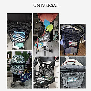 Universal Baby Stroller Organizer Polyester Net Mesh Storage Bag with Extra Large Storage Space, Non-Slip and Adjustable Stroller Accessories for Carrying Diaper Toys and Snacks (Black)