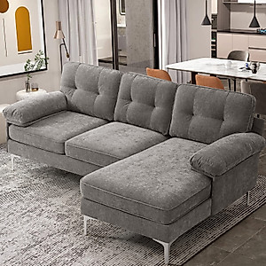 EASELAND Reversible Sectional Sofa Couch for Living Room, Convertible L-Shape Sofa, Chenille 3-Seater Modern Sofa with Reversible Chaise Lounge, Removable Cover for Apartment and Office