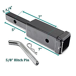 X-Haibei 1-1/4" to 2" Trailer Hitch Receiver Adapter, 7 Inch Extension Length, 350 Lbs Tongue Weight, 1 pcs 5/8 inch Hitch Pin