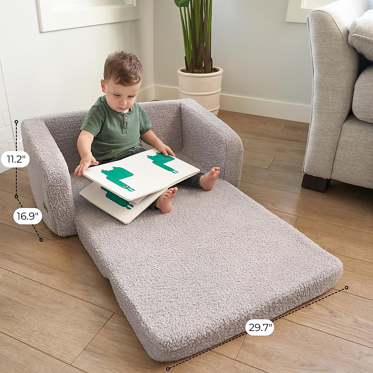 Sturdy Kids Couch and Chair for Fun Play Time or Comfy Lounging - The Perfect 2 in 1 Toddler Sofa Easily Unfolds Into a Super Soft Lounger - Modern Fold Out Chair for Babies Fits Nicely with Any Decor