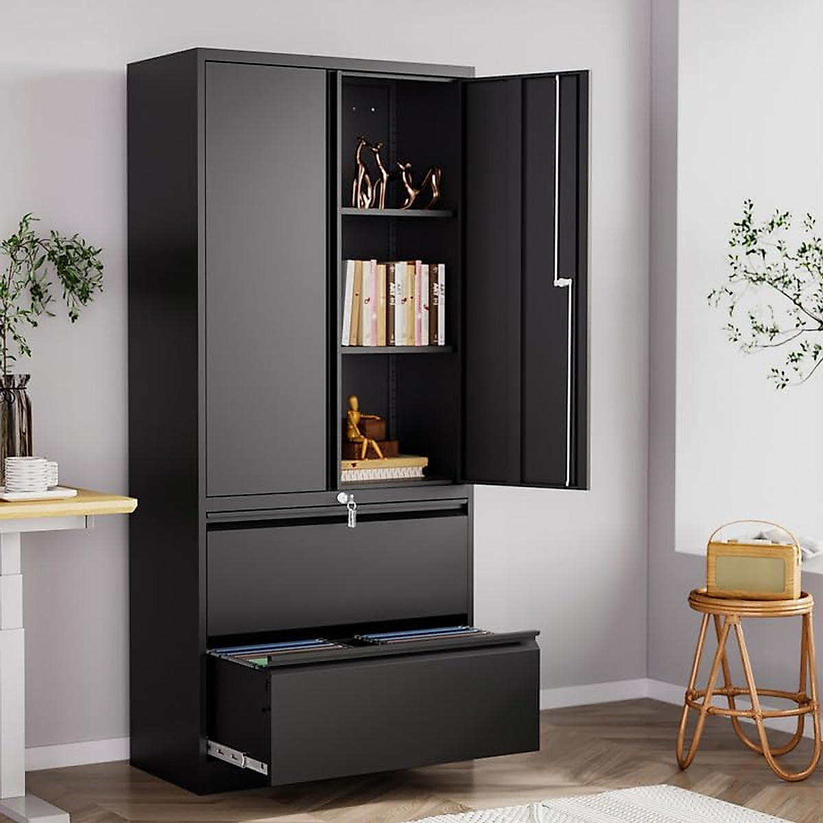 AFAIF Metal File Cabinets, Lateral Filing Cabinet with 2 Drawers,70" H File Cabinet for Home Office, Office Storage Cabinet with Adjustable Storage Shelves for Letter/Legal/A4 Size Files,Black