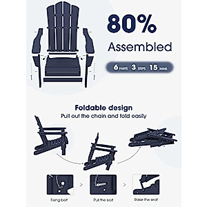KINGYES Folding Adirondack Chair, HDPE All-Weather Adirondack Chair, Navy