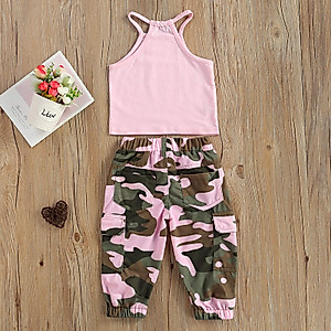 fhutpw Baby Toddler Kids Girls Clothes Sets 2pcs Halter Sleeveless Top & Camouflage Pants Sets Vest Outfits (Pink, 2-3T)