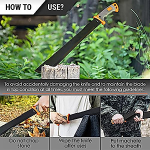 18.5-Inch Serrated Blade Machete with Nylon Sheath - Saw Blade Machetes with Non-Slip Rubber Handle - Best Brush Clearing Tool Machete for Cutting Trees and Yard Work - Survival E-Book Included 13153