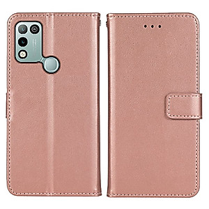 FDCWTSH Compatible with Infinix Smart 5 Wallet Case Wrist Strap Lanyard and Leather Flip Card Holder Stand Cell Accessories Mobile Folio Phone Cover for Infinix Smart 5 2020 Women Men Rose Gold