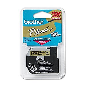 Brother M831 M Series Labeling Tape for P-Touch Labelers, 1/2-Inch W, Black On Gold