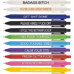 Cityhermit 11Pcs Funny Pens Set for Adults, Swear Word Daily Ballpoint Pen, Premium Novelty Pens Set Days of The Week Pens Dirty Cuss Word Pens for Each Day Funny Office Gifts for Coworkers
