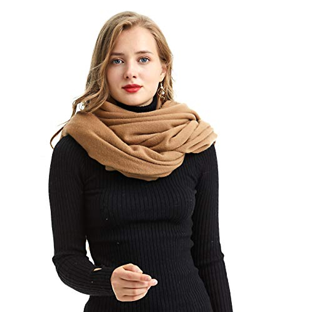 MARUYAMA Cashmere Stole, 100% Cashmere, Gorgeous & Natural, Satisfactry Large Scarf, Wrap, 78.7x27.5 in, 11.3 oz, # K0101 (Camel)