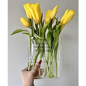 Clear Book vase for Flowers - Aesthetically Designed Acrylic Book Vase for Bookshelf Decor and Centerpieces - Ideal Bookish Gift for Women Friends - Inspirational Phrase (Black)