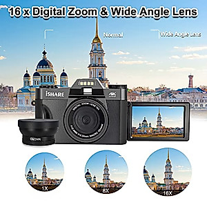 4K Digital Cameras for Photograpy, 48 MP FHD Vlogging Camera with WiFi 16X Digital Zoom 3.0 Inch Flip Screen for YouTube ( 32GB & 2 x Batteries )