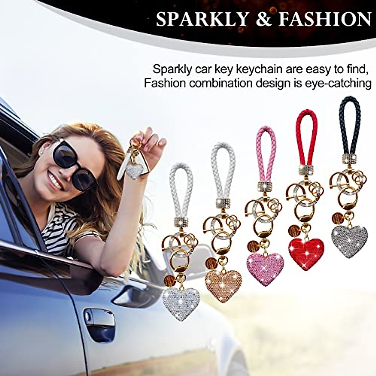 Crystal Car Keychain for Women with Bling Rhinestone Heart Shape Keychains Pendant Cute Keychain, Black Bling Heart Pretty Car key Chain Accessories for Women and Girls Gifts